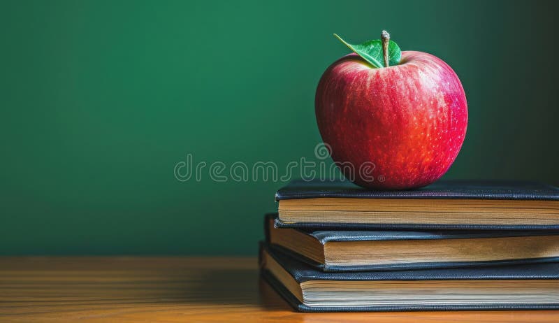 Apple on a Stack of Books Education Stock Image - Image of textbook ...