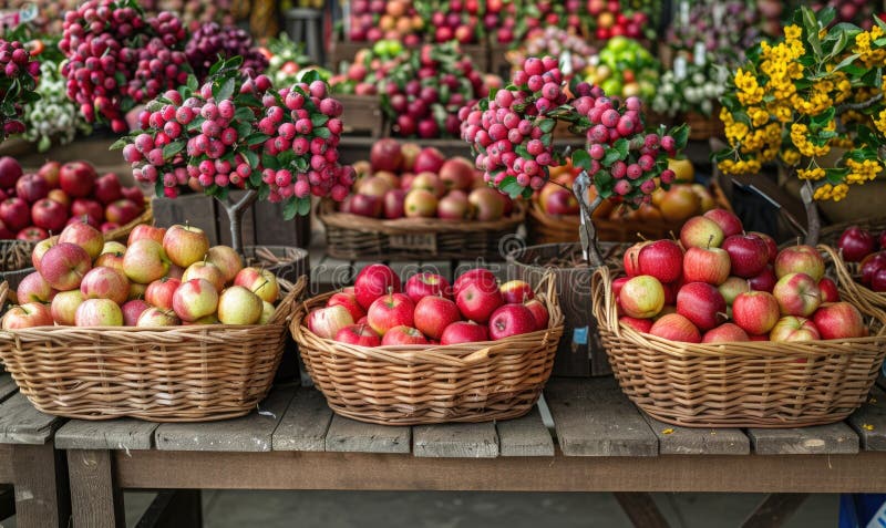 Apple Stand at a Farmer S Market with Baskets of Apples Stock Photo ...