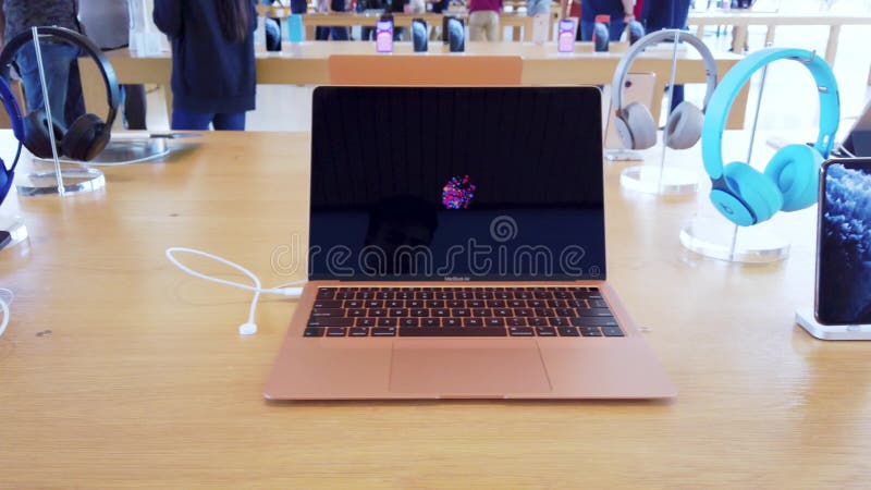 Apple Store Macbook Pro Laptops on Display in Apple Store Stock Video ...
