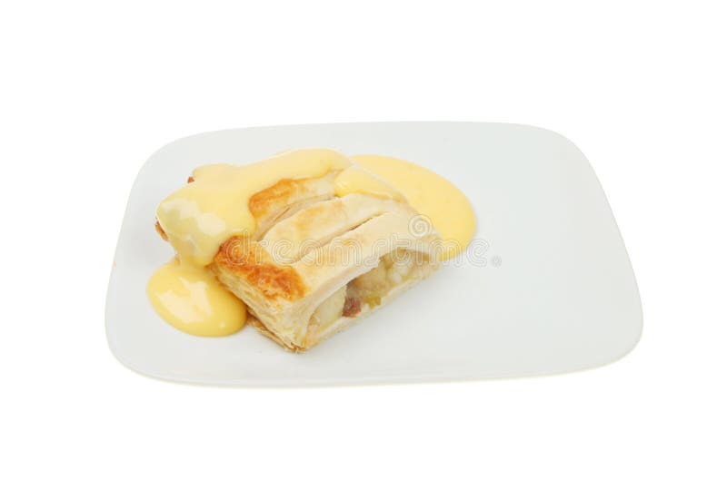 Apple strudel and custard stock photo. Image of fruit - 13366610
