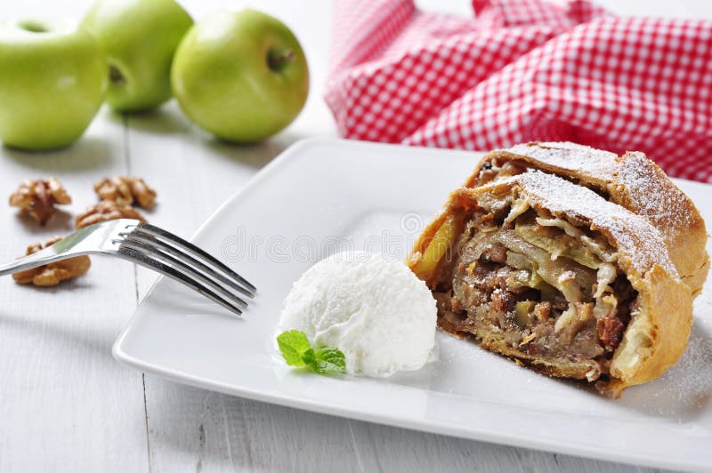 Apple strudel stock image. Image of pastry, powder, plate - 30248055
