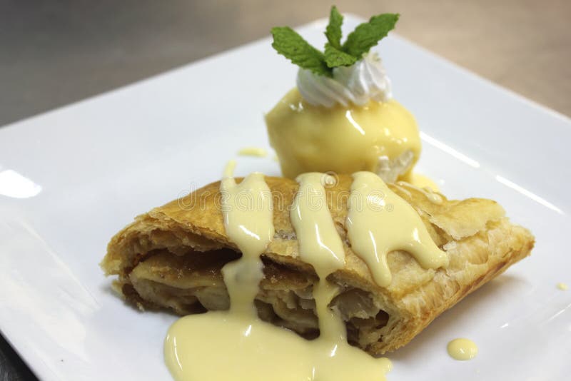 Apple Strudel with Hot Vanilla Sauce Stock Photo - Image of traditional ...