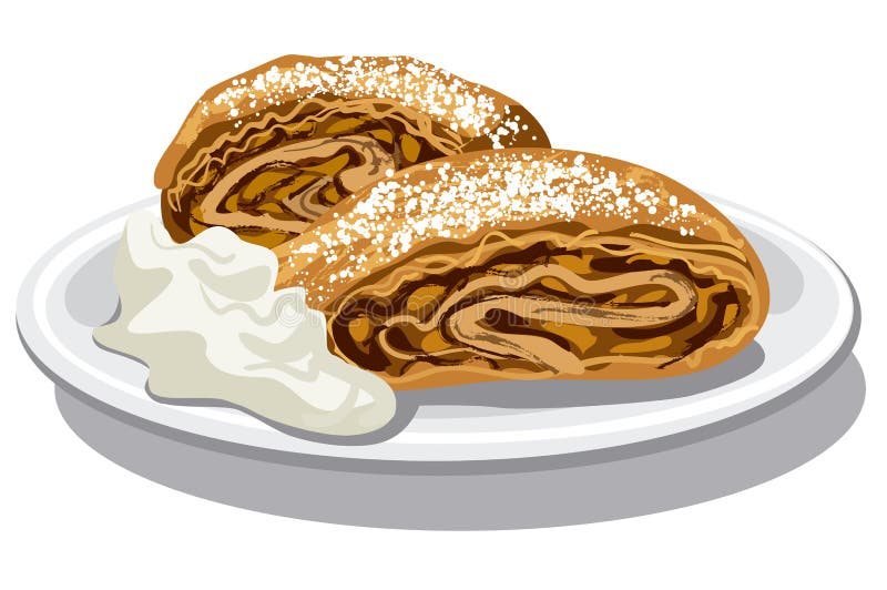 Apple Strudel with Sour Cream Stock Illustration - Illustration of ...