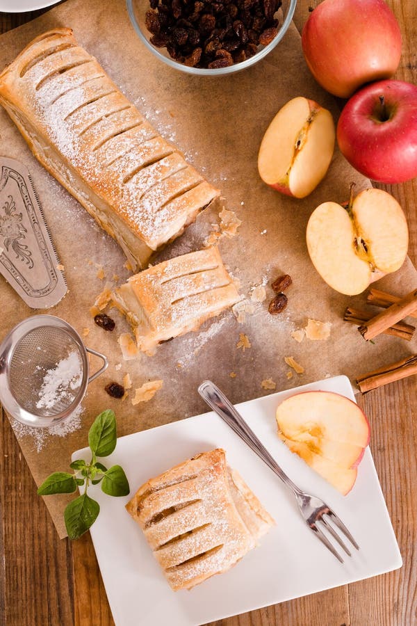 Apple strudel. stock photo. Image of icing, filling, fruit - 91182170