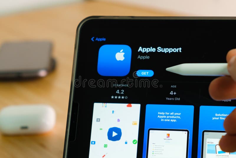 Apple Support Logo Shown by Apple Pencil on the IPad Pro Tablet Screen ...