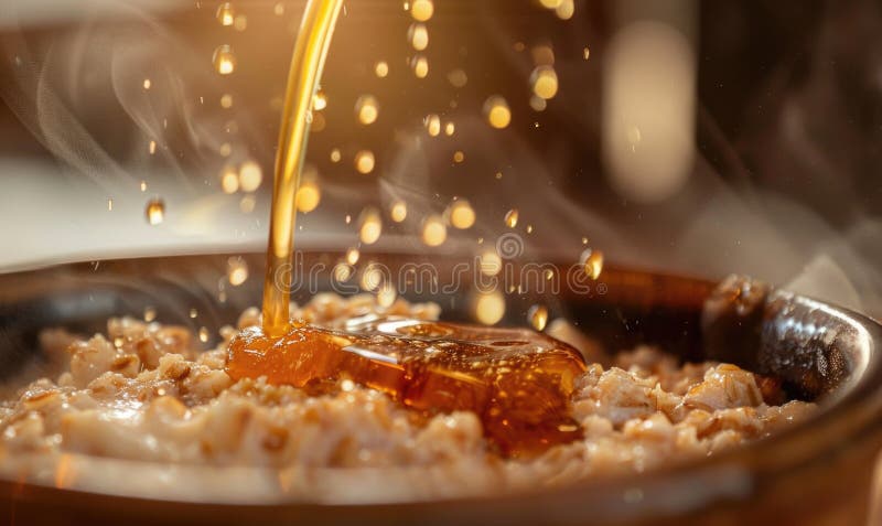 Apple Syrup Being Poured Over Oatmeal Stock Photo - Image of food ...