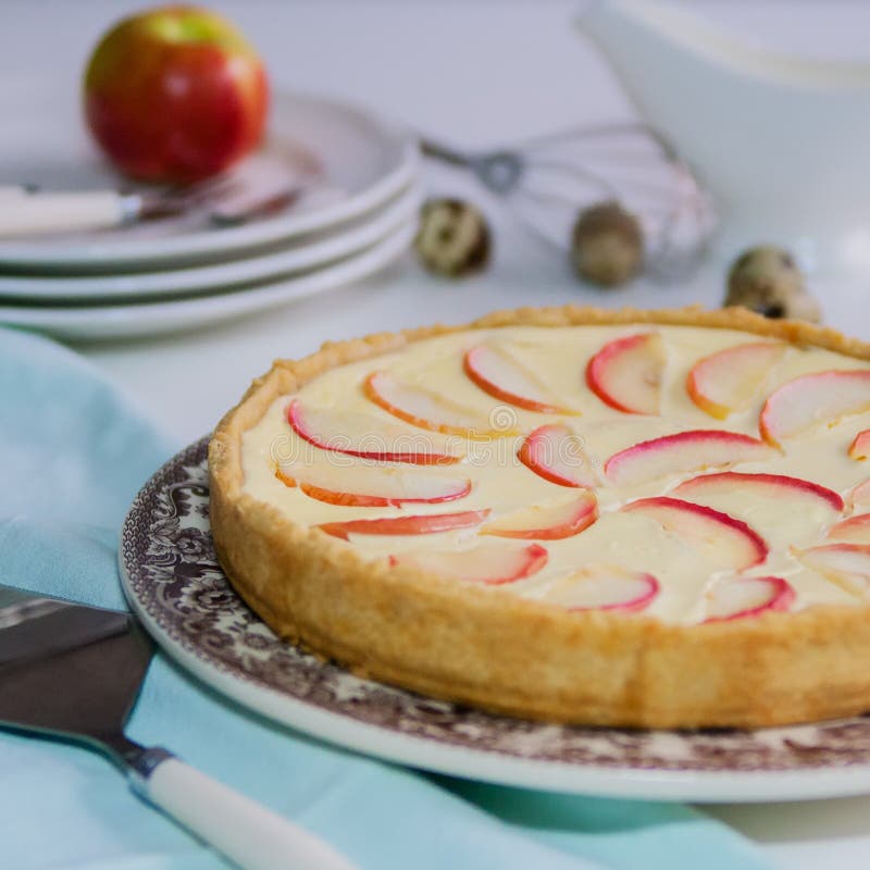 Apple tart on a table stock photo. Image of cuisine - 239320752