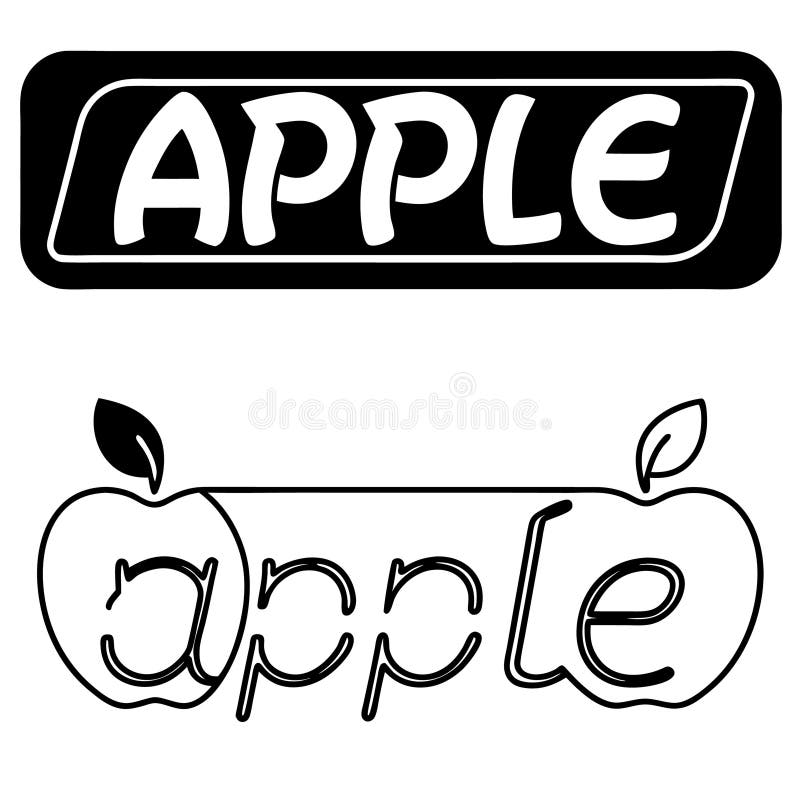 Apple Text Logos in Black and White Vector Illustration on Transparent ...