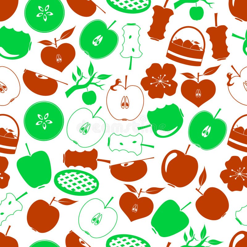 Apple Theme Simple Icons Seamless Pattern Stock Vector - Illustration ...