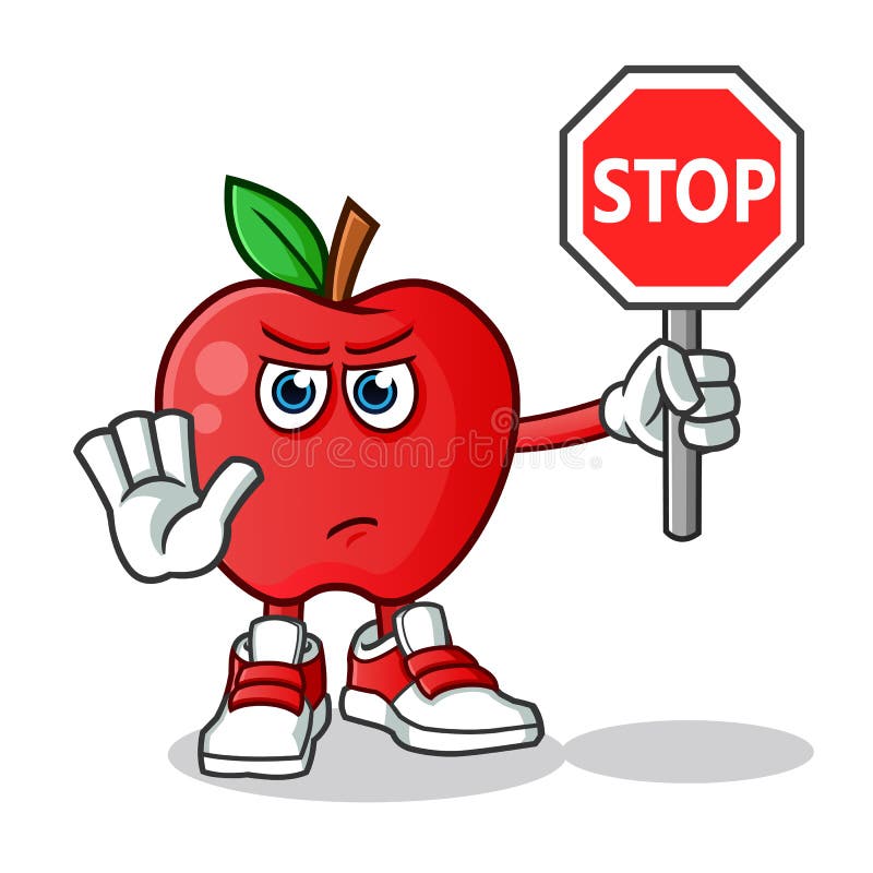 Apple Holding Stop Sign Mascot Vector Cartoon Illustration Stock ...