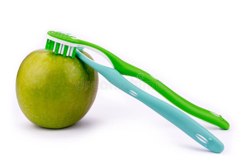Apple and Toothbrushes - Isolated on White Background Stock Image ...
