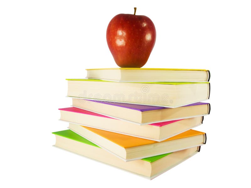Apple in top of books stock photo. Image of color, elementary - 4740890