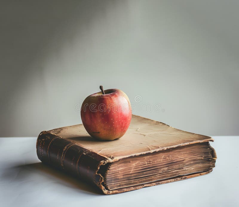 An Apple on Top of an Old Book Stock Illustration - Illustration of ...
