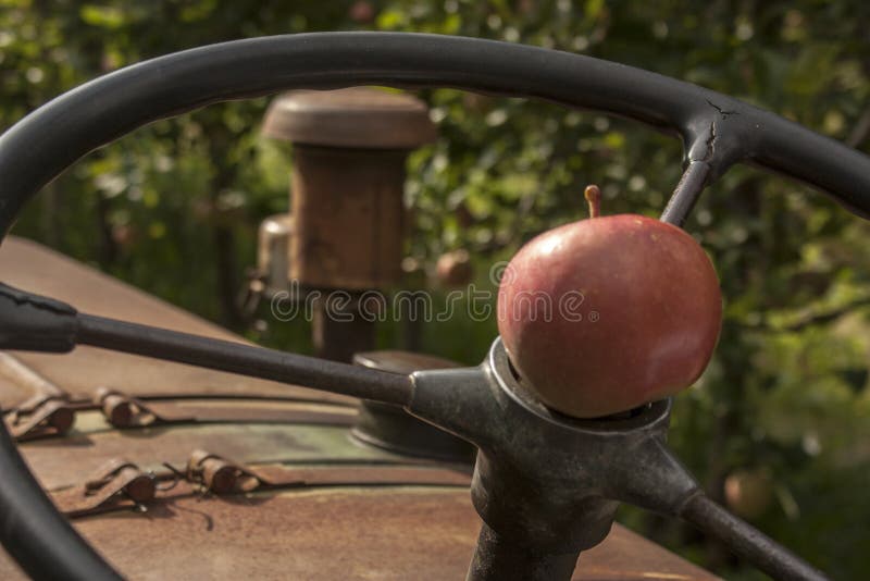 The apple and the tractor. stock photo. Image of agriculture - 235588340
