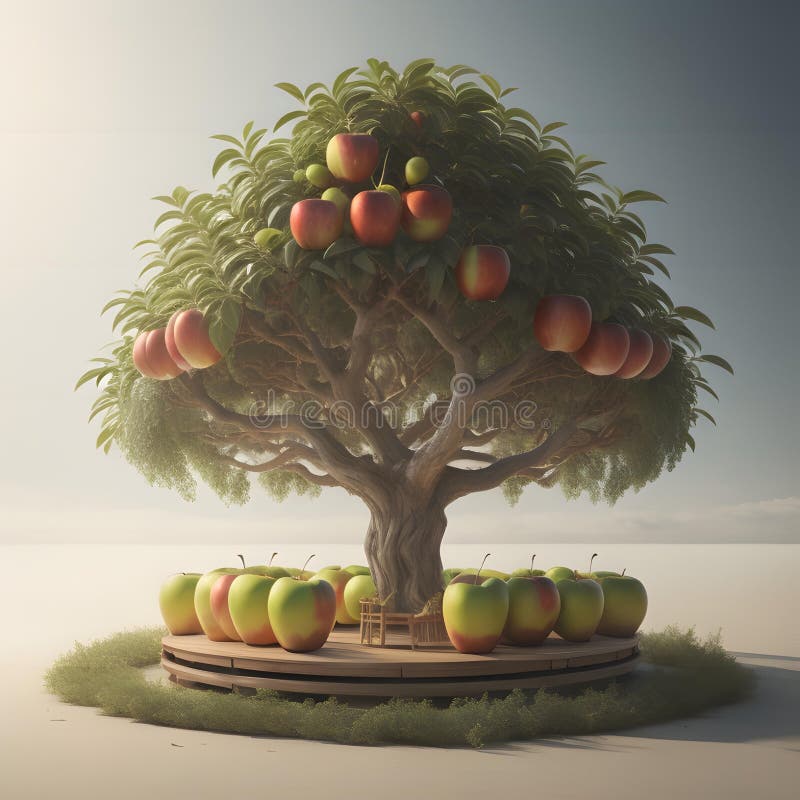Apple Tree with Apples on the Table. Generative Ai Stock Illustration ...