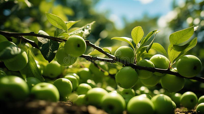 Apple Tree Bearing Fruit, from Below, in a Green Garden , Generate AI ...