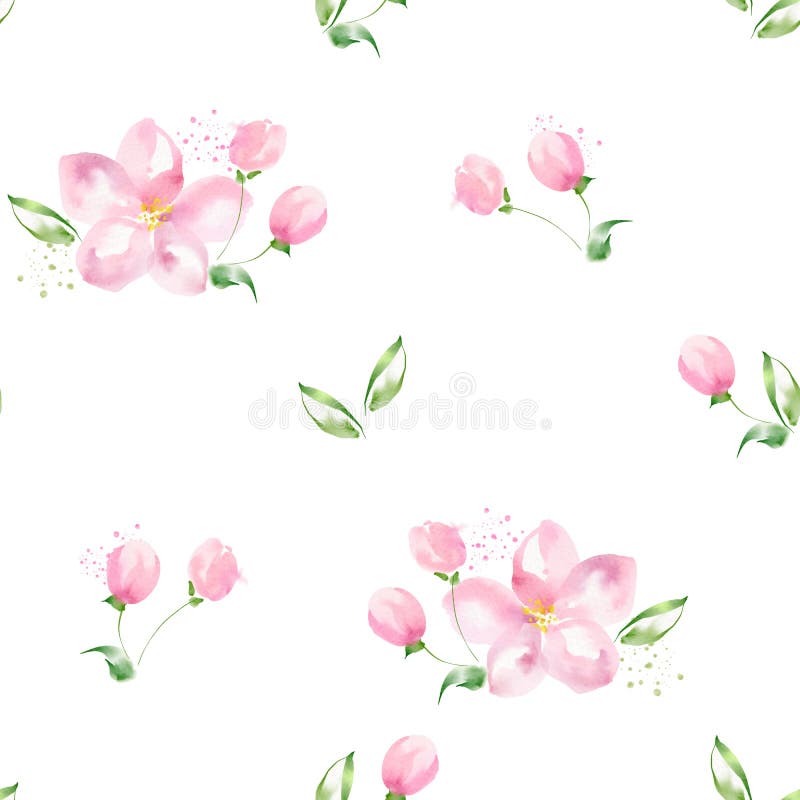Apple Tree in Bloom 17. Seamless Pattern. Watercolor Flowers Stock ...
