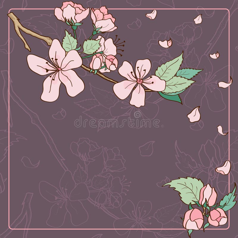 Apple Tree Blossom Greeting Card Stock Illustration - Illustration of ...