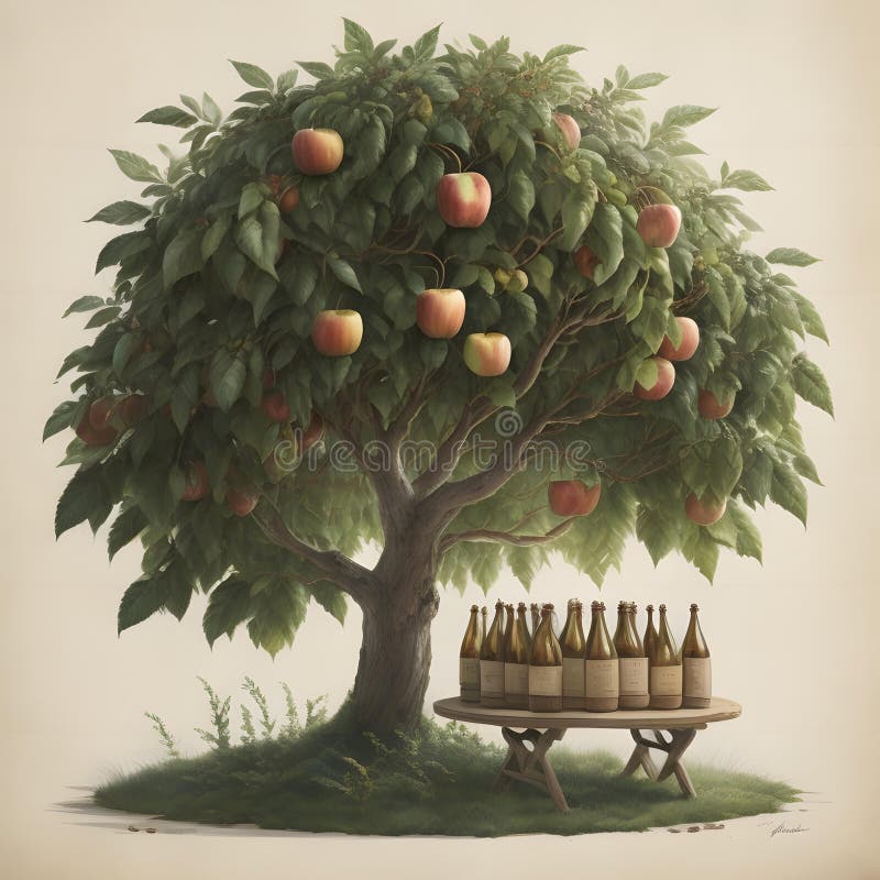Apple Tree with Bottles of Cider in the Garden. Generative Ai Stock ...