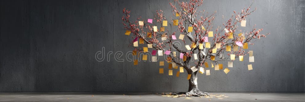 Symbolic Apple Tree Adorned with Notes of Gratitude Showcasing ...