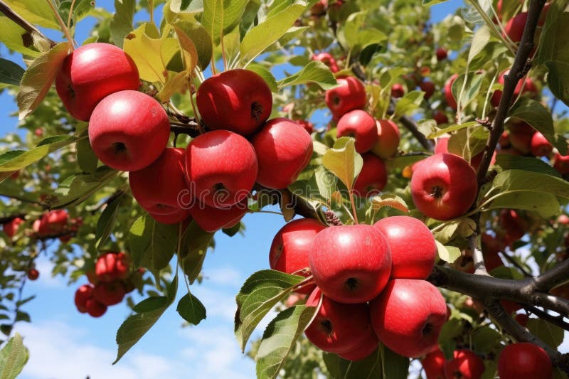 Apple Tree Branches Full of Juicy Red Apples Stock Illustration ...