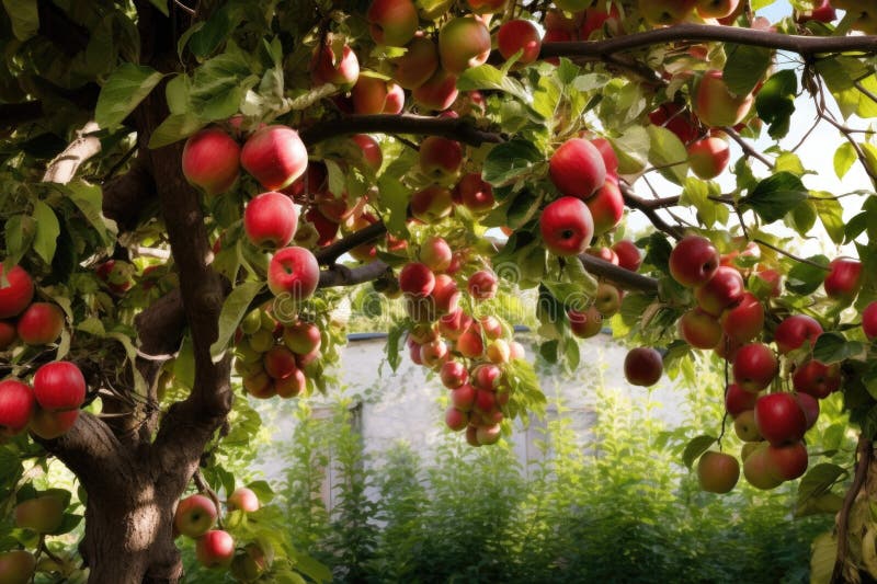 Apple Tree Branches Laden with Fruit Stock Illustration - Illustration ...