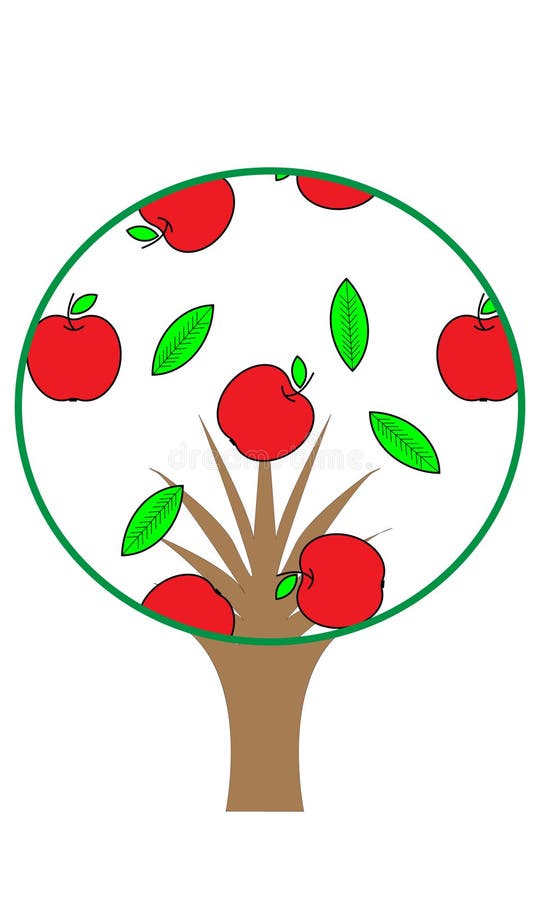 Apple Tree. Colorful Apple Tree with Red Apples Isolated on White ...