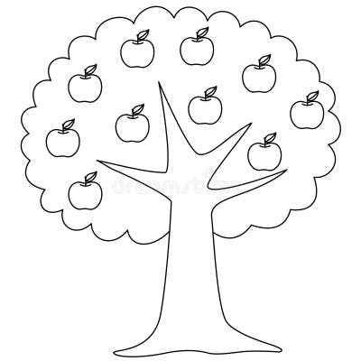 Apple Tree Easy Drawing Coloring Page for Kids Stock Vector ...