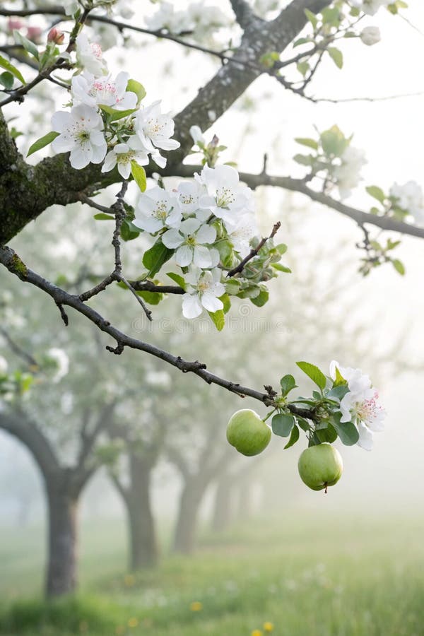 Apple Tree with Glow Effect Stock Illustration - Illustration of fruit ...