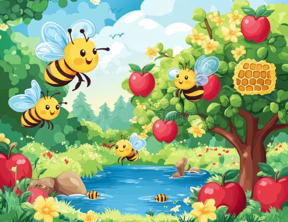 The Apple Tree Has a Beehive Surrounded by Bees Stock Photo - Image of ...