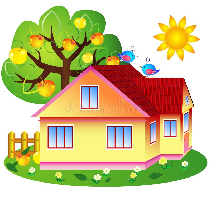 Apple-tree and house stock illustration. Illustration of house - 16943413