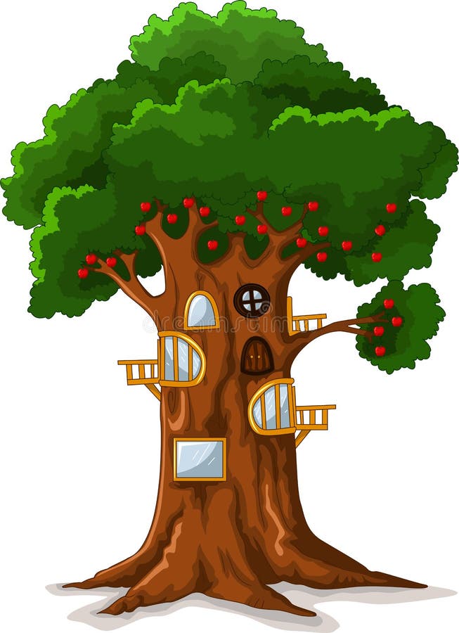 Apple tree house cartoon stock illustration. Illustration of fine ...