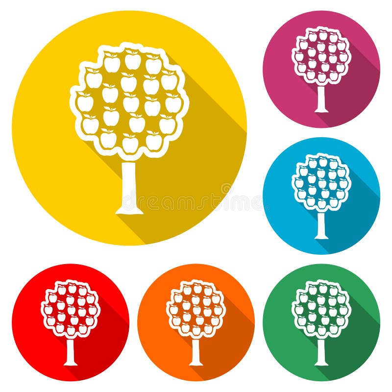 Apple Tree Icon or Logo, Color Set with Long Shadow Stock Vector ...