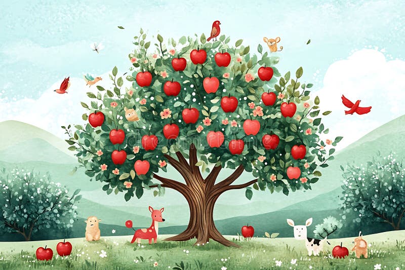Apple Tree Illustration stock illustration. Illustration of green ...