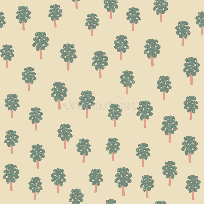 Apple Tree with Leaves and Fruit Seamless Pattern on Light Background ...