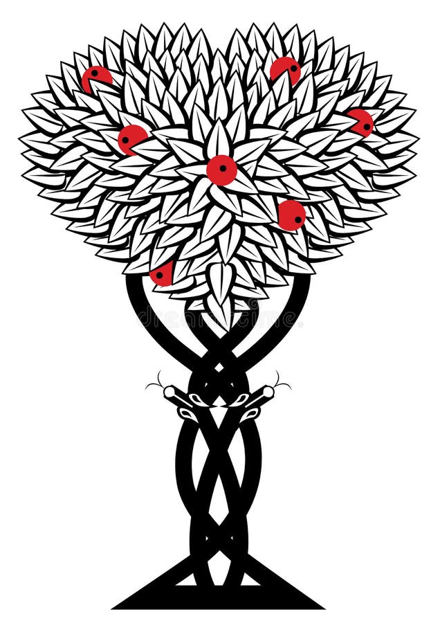 Tree of the Knowledge of Good and Evil with Snake and Apple. Colorful ...