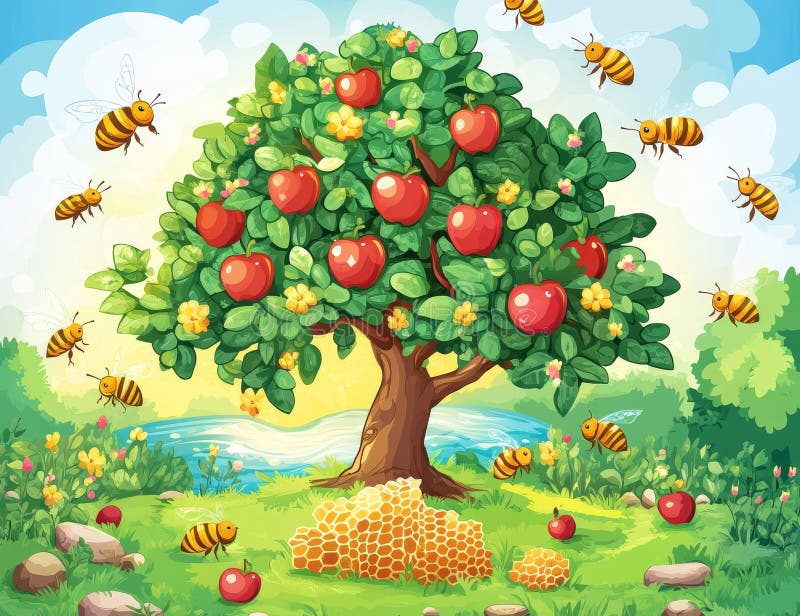 The Apple Tree is Surrounded by a Beehive, with Bees Buzzing Around it ...