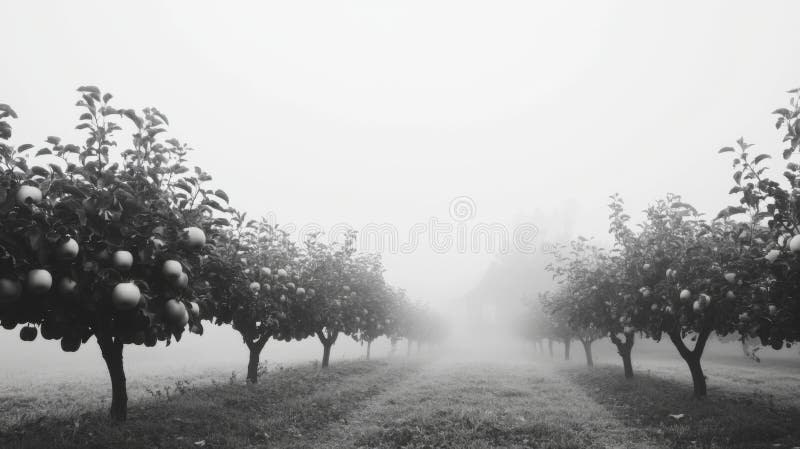 Apple Trees Disappearing into Fog Stock Photo - Image of organic ...