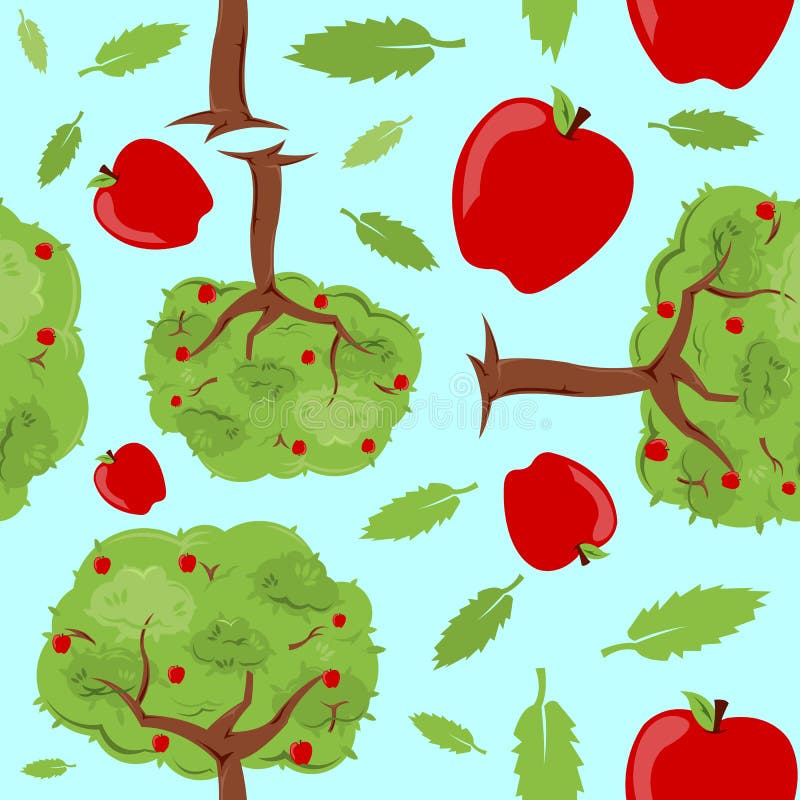 Apple Trees Seamless Pattern Stock Illustration - Illustration of ...