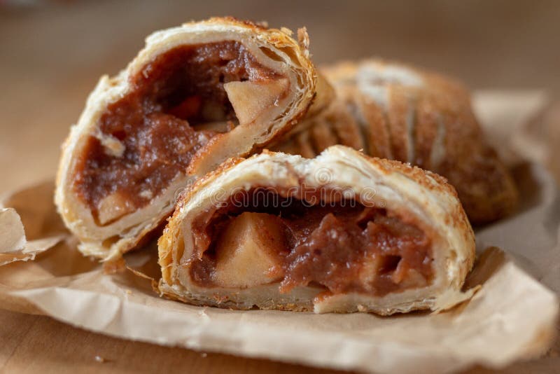 Apple Turnover on Paper Bag Cut in Half Stock Photo - Image of dough ...