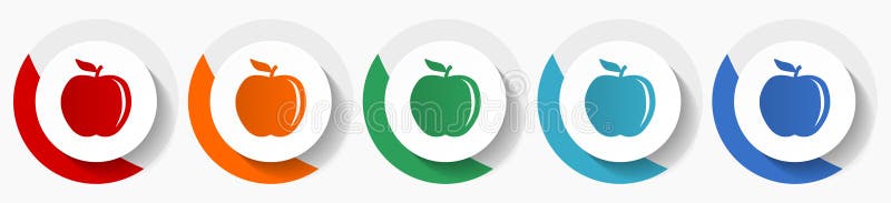 Apple Vector Icon Set, Flat Design Colorful Round Icons in 5 Color ...