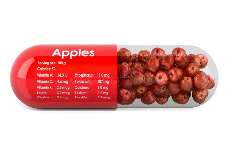 Apple, Vitamins and Minerals Composition in Apples. 3D Rendering Stock ...