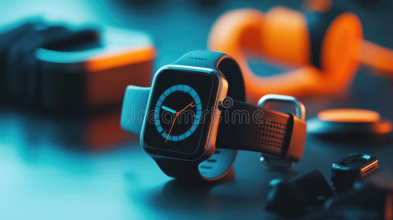 Apple Watch on a table stock photo. Image of screen - 363777308