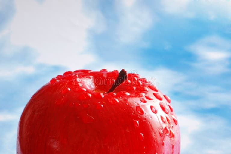 Apple with Water Drops Against Stock Image - Image of objects ...