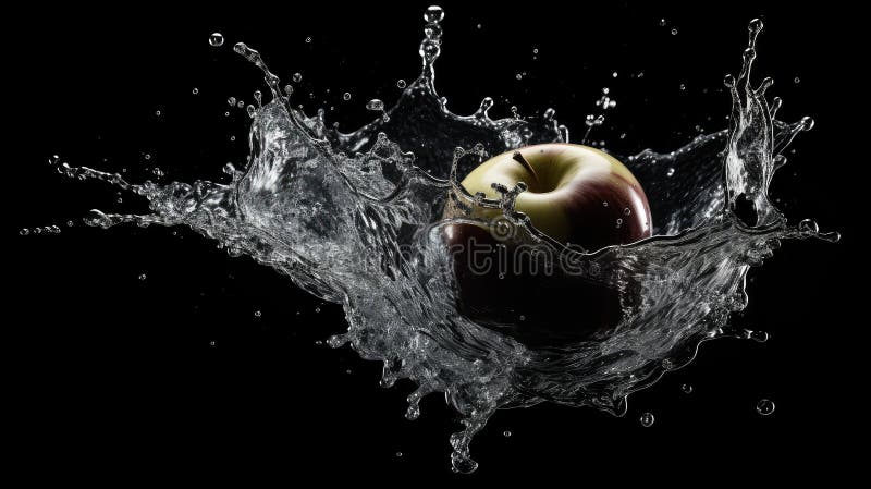 An apple in a water splash stock photo. Image of water - 349439028