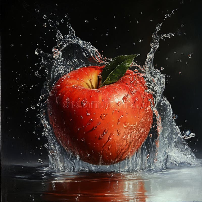 Apple in Water Splash, Isolated on Dark Background. Artificial ...