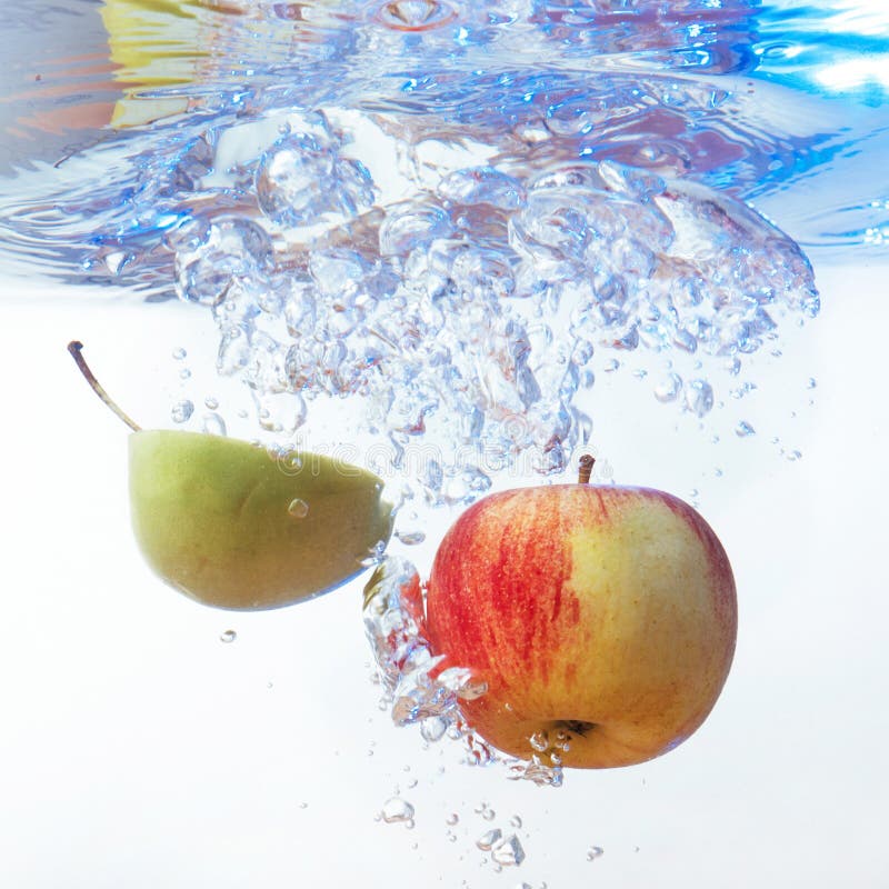 Apple in Water on a White Background Stock Photo - Image of abstract ...