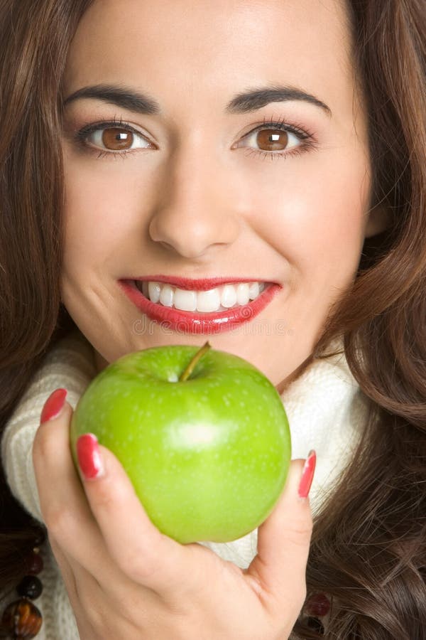 Apple Woman stock photo. Image of holding, happy, hands - 3947116