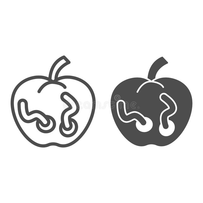Apple with Worm Line Icon, Halloween Concept, Rotten Fruit Sign on ...
