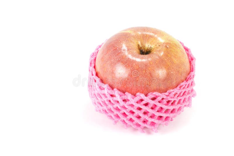 Pink Foam Net With Apple On White Background Stock Image - Image of ...